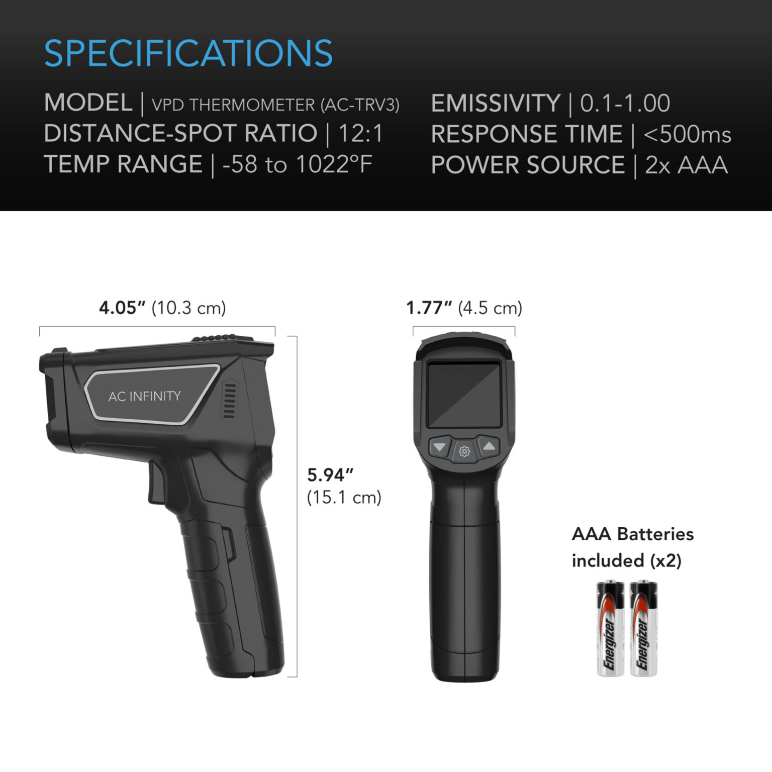 AC INFINITY VPD THERMOMETER, HANDHELD ENVIRONMENTAL MONITOR, CAPTURES ...